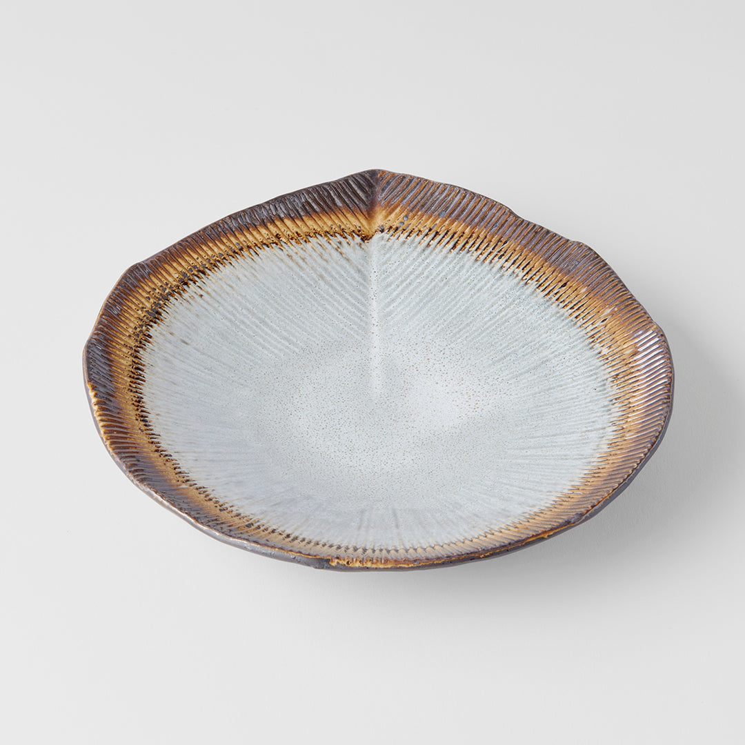 Bowl Leaf Shaped 23cm Akane Grey Glaze |Made in Japan |BEON