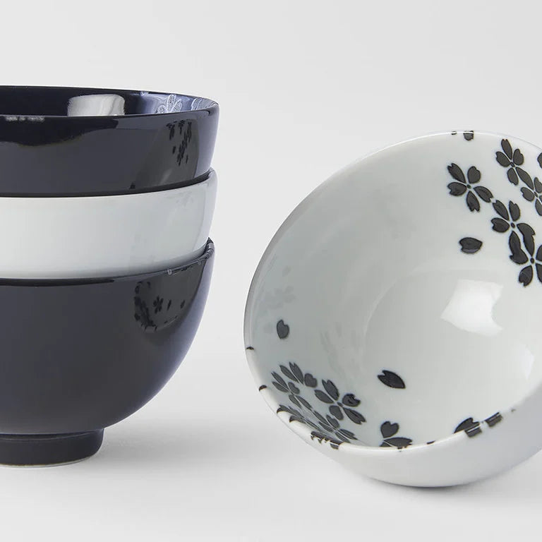 Bowl Set 11cm / Black & White Sakura Design |Made in Japan |BEON