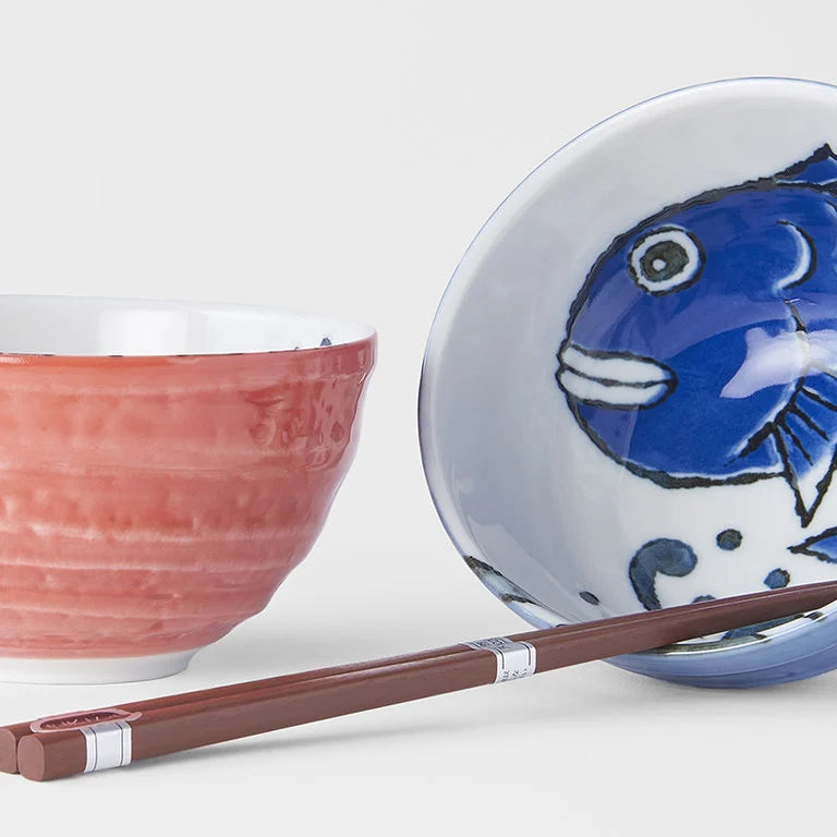 Bowl Set 13cm / Manga Fish Design |Made in Japan |BEON