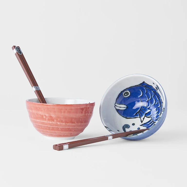 Bowl Set 13cm / Manga Fish Design |Made in Japan |BEON