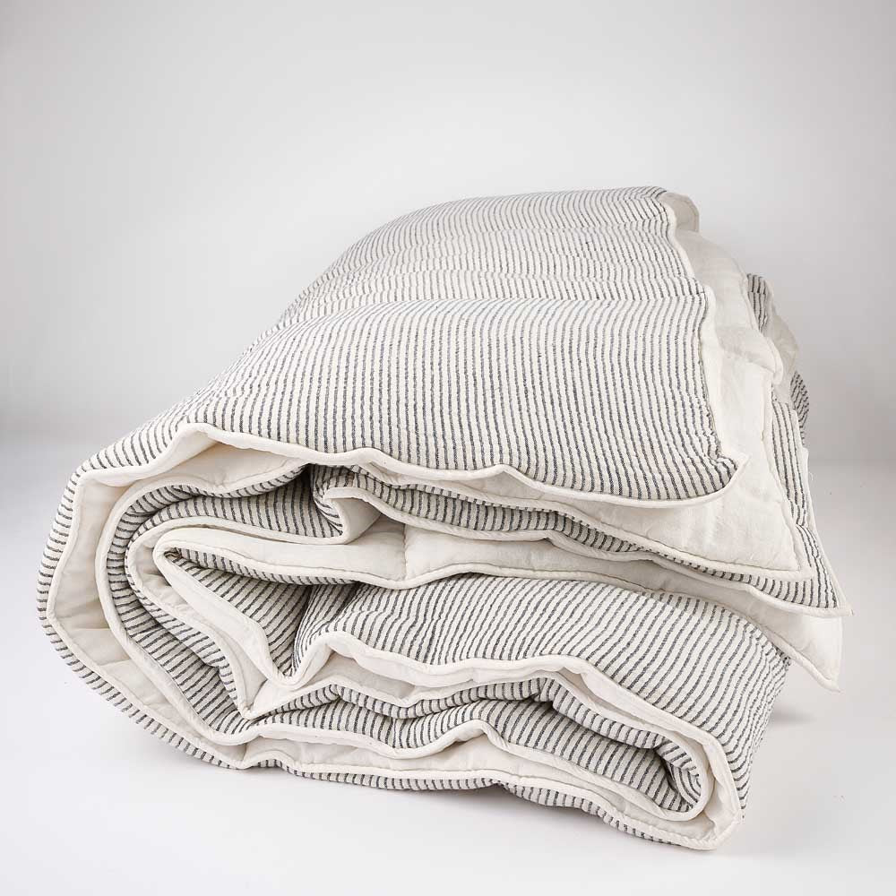 Home Marina Reversible Quilted Bed Cover - Off White w' Ink Stripe
